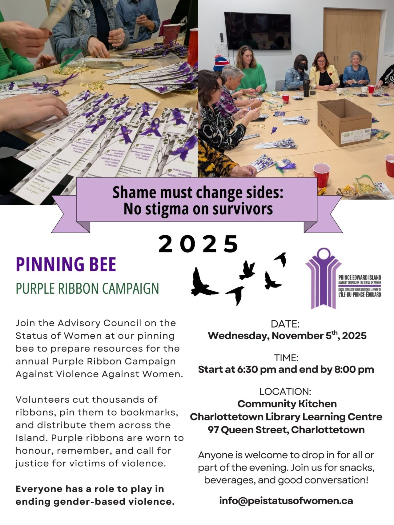 Purple Ribbon Pinning Bee – Wednesday, November 5 | PEIACSW